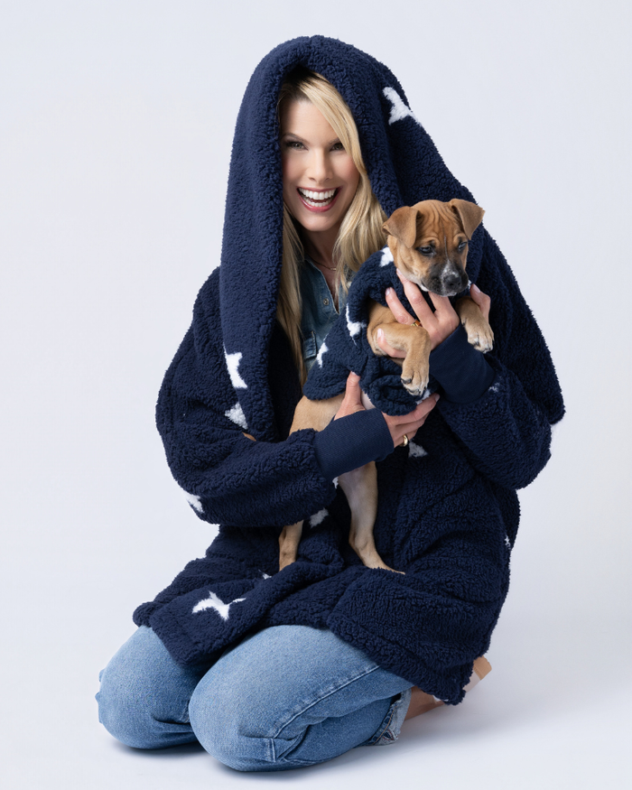 Pet Jacket in Navy Star | Soft Sherpa Hoodies & Lounger Jackets for ...